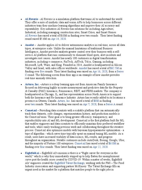 Ai And Machine Learning Startup Funding And Solutions Roundup April 2020 Pdf Artificial