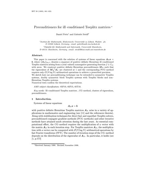 Pdf Preconditioners For Ill Conditioned Toeplitz Matrices