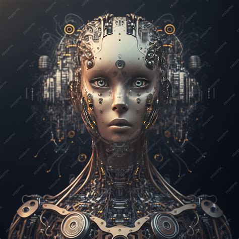 Premium Ai Image Futuristic Cyborg Woman With Wires And Blue Eyes