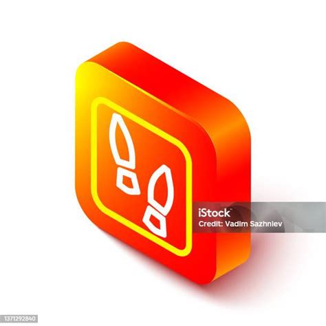 등극 라인 휴먼 풋프린트 슈즈 아이콘은 흰색 배경에 고립되어 있습니다 신발 밑창 주황색 정사각형 버튼 벡터 3차원 형태에 대한 스톡 벡터 아트 및 기타 이미지 Istock