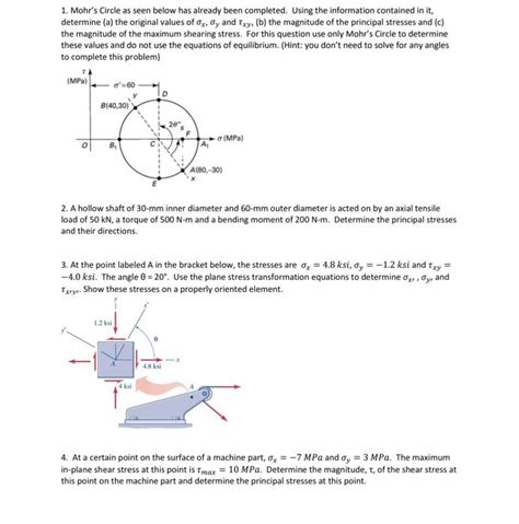 Solved Mohr S Circle As Seen Below Has Already Been Chegg Com