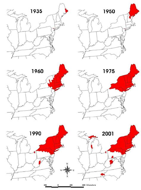 Maps Of Beech Bark Disease Spread 1935 2001 Download Scientific