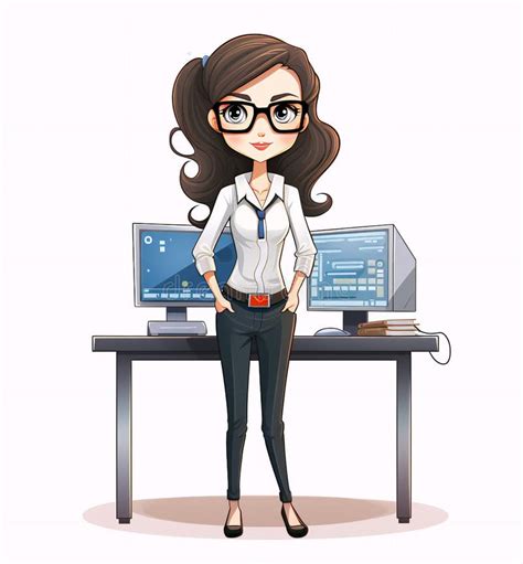 Asian Or Caucasian Woman In Glasses Standing In Front Of A Desk With