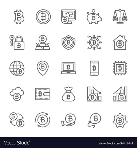 Set Of Bitcoin And Cryptocurrency Line Icons Pack Vector Image