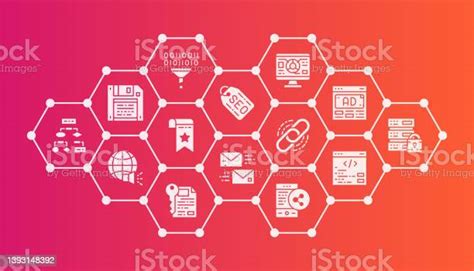 Seo 일러스트 템플릿 북마크 호스팅 하이퍼 링크 광고 데이터 전송 프리젠 테이션 비즈니스 배너를위한 인포 그래픽 요소 디자인 개념에 대한 스톡 벡터 아트 및 기타 이미지