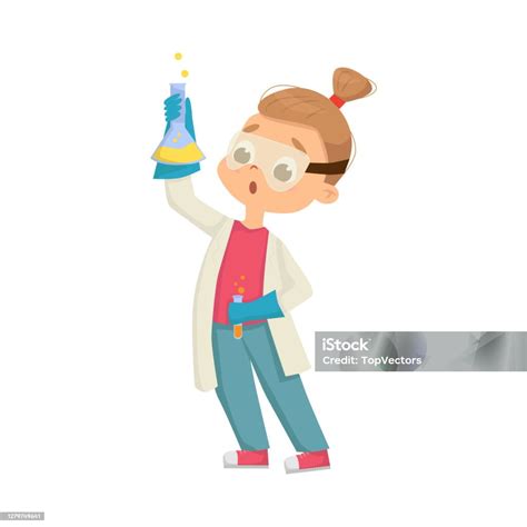 화학 벡터 일러스트와 유리 플라스크를 들고 실험실 코트에 재미 소녀 과학에 대한 스톡 벡터 아트 및 기타 이미지 과학 과학 실험 교육 Istock