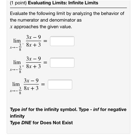 solved 1 point evaluating limits infinite limits evaluate