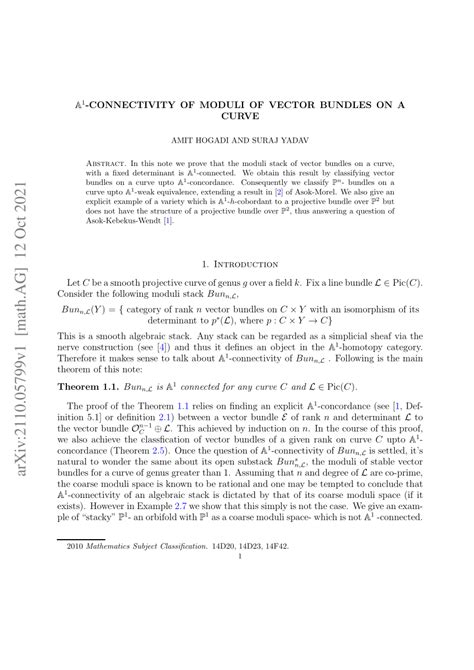 Pdf Mathbb{a} 1 Connectivity Of Moduli Of Vector Bundles On A Curve