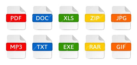 Premium Vector File Type Icons Pdf Doc And Xls Document Formats Zip And  File Extension Mp3