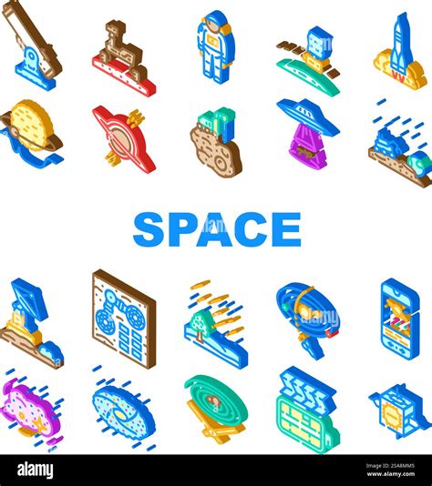 Space Exploration Planet Icons Set Vector Astronaut Science Future Galaxy Universe Technology