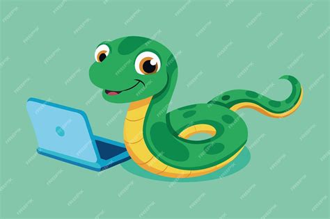 Vector Illustration Of Cute Green Python Coding On The Laptop Premium Ai Generated Vector