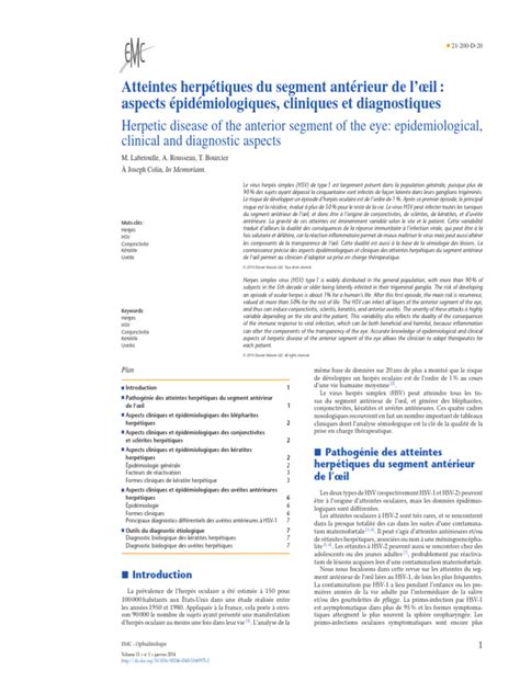 Atteintes Herpétiques Du Segment Ant Diag Pdf