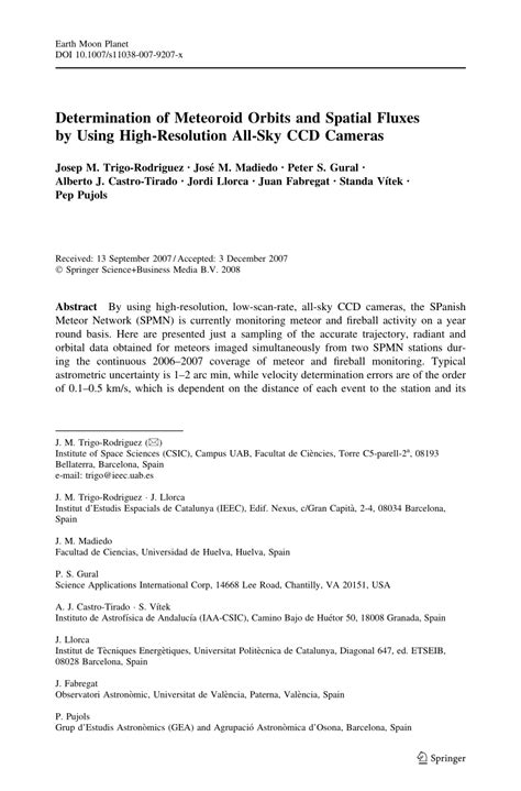 Pdf Determination Of Meteoroid Fluxes By Using A High Res All Sky Camera