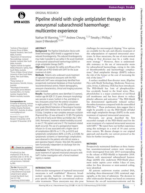 Pdf Pipeline Shield With Single Antiplatelet Therapy In Aneurysmal