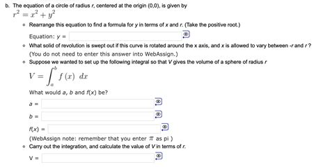 Solved B The Equation Of A Circle Of Radius R Centered At Chegg