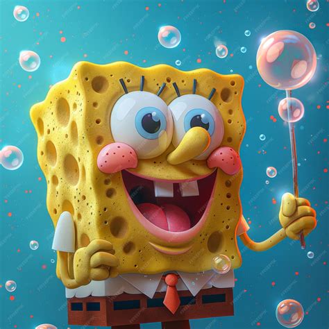 Premium Photo Flat 2 Color Logo Spongebob Squarepants Spongebob Holding A Bubble Wand With