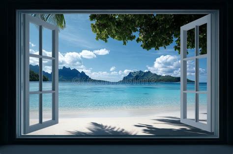 Open Window With Tropical Beach View Stock Illustration Illustration