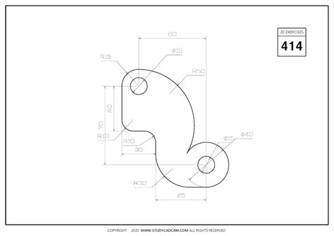2D CAD EXERCISES 414 STUDYCADCAM Autocad Autocad Drawing Autocad Tutorial