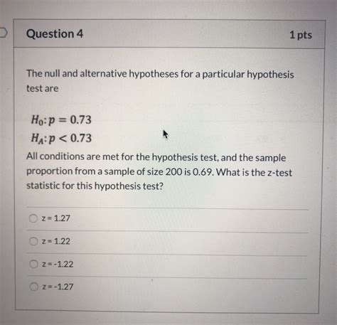solved question 4 1 pts the null and alternative hypotheses