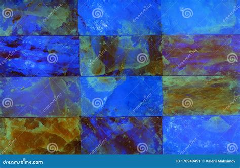 Texture Of Natural Quartz Stone With Blue Backlight Blocks From
