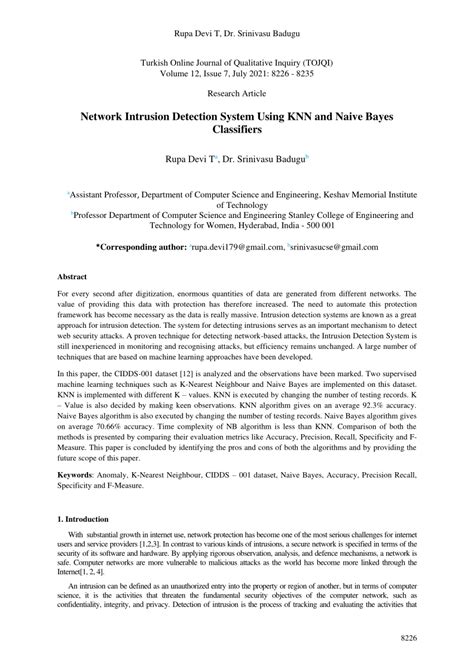 pdf network intrusion detection system using knn and naive bayes