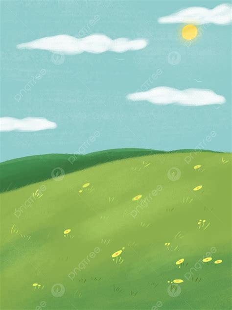 푸른 하늘 흰 구름 초원 꽃 배경 풀밭 잔디밭 초원 배경 일러스트 및 사진 무료 다운로드 Pngtree