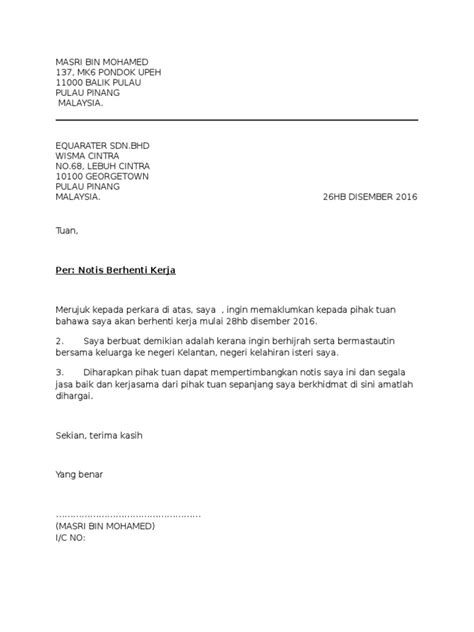 Per Notis Berhenti Kerja