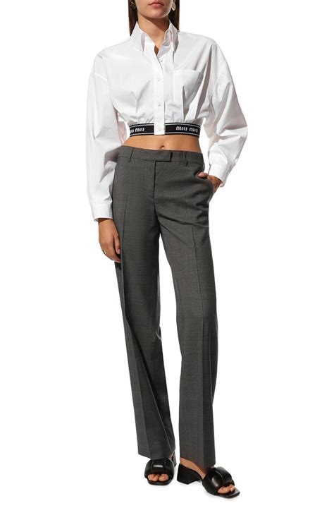 Женская белая хлопковая рубашка Miu Miu купить в интернет магазине ЦУМ арт Mk1435 1ucs F0009