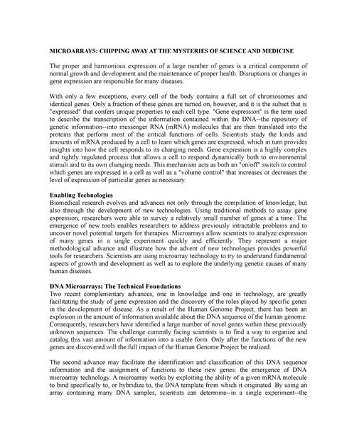 Microarray Lecture Notes 5 Microarrays Chipping Away At The