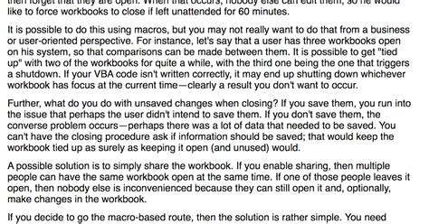 Microsoft Product Training Excel Forcing A Workbook To Close After Inactivity
