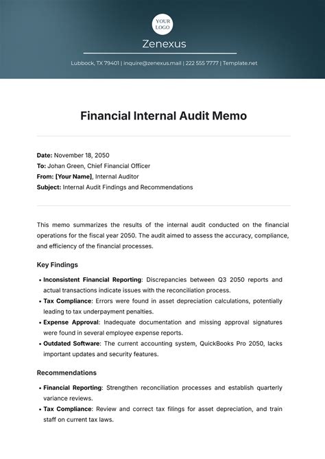 Free Financial Internal Audit Memo Template To Edit Online