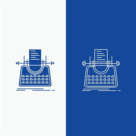 Article Blog Story Typewriter Writer Line And Glyph Web Button In Blue Color Vertical Banner