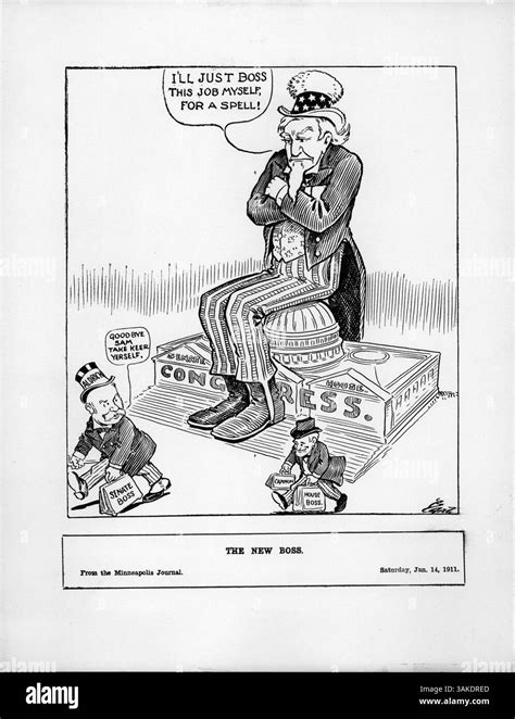 This Illustration Depicts A Giant Uncle Sam Sitting Atop The U S Capitol With Crossed Arms As