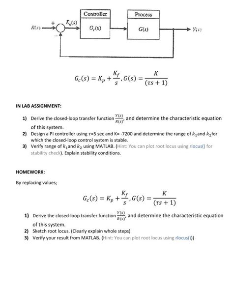 Solved In Lab Assignment 1 Derive The Closed Loop Transfer
