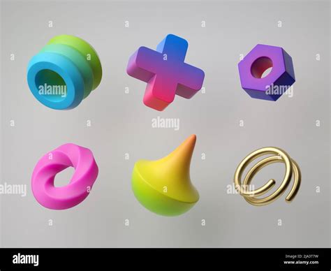 3d Render Abstract Colorful Geometric Shapes Isolated On White