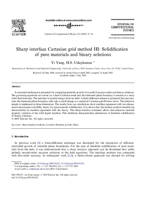 Pdf Sharp Interface Cartesian Grid Method Iii Solidification Of Pure