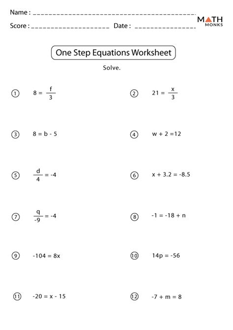 Decimal Equations Worksheet