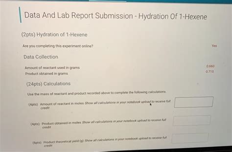 solved data and lab report submission hydration of