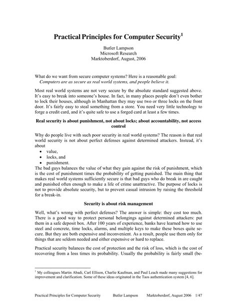 Pdf Practical Principles For Computer Security