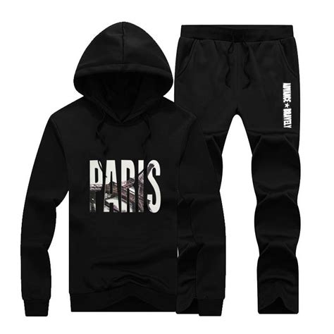 남성용 파리 프린트 후드 및 스웨트 팬츠 투피스 수트 캐주얼 패션 스포츠웨어 조깅 후드 스웻셔츠 세트 봄 Aliexpress