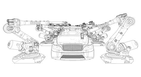 Robotic Assembly Operator Composition Royalty Free Vector