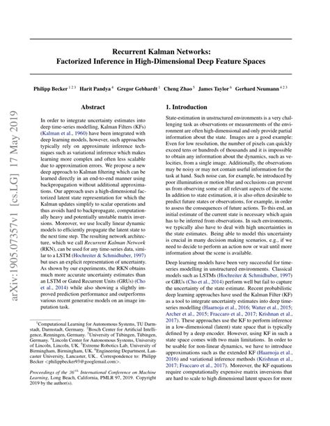 pdf recurrent kalman networks factorized inference in high