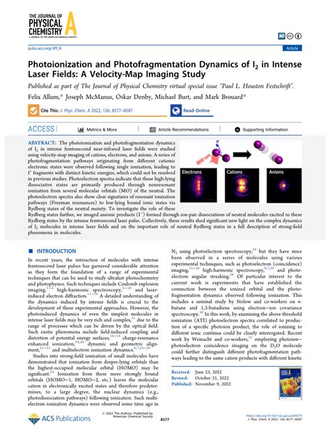 Pdf Photoionization And Photofragmentation Dynamics Of I 2 In Intense Laser Fields A Velocity
