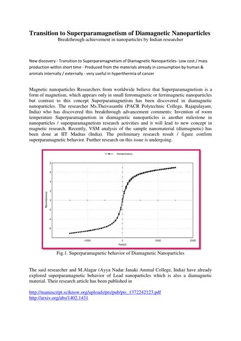 Pdf Transition To Superparamagnetism Of Diamagnetic Nanoparticles