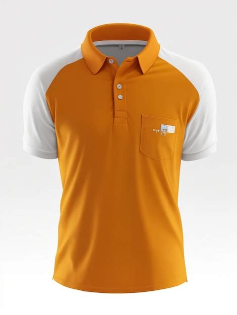 Белая рубашка с воротником макет шаблона передний вид изолирован на белой простой оранжевой