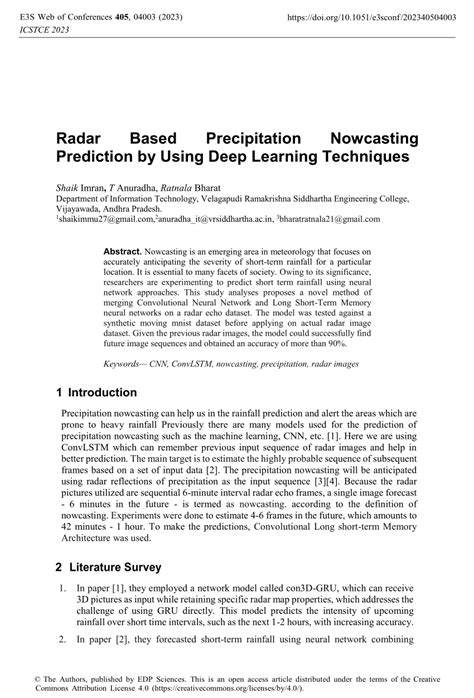 Pdf Radar Based Precipitation Nowcasting Prediction By Using Deep