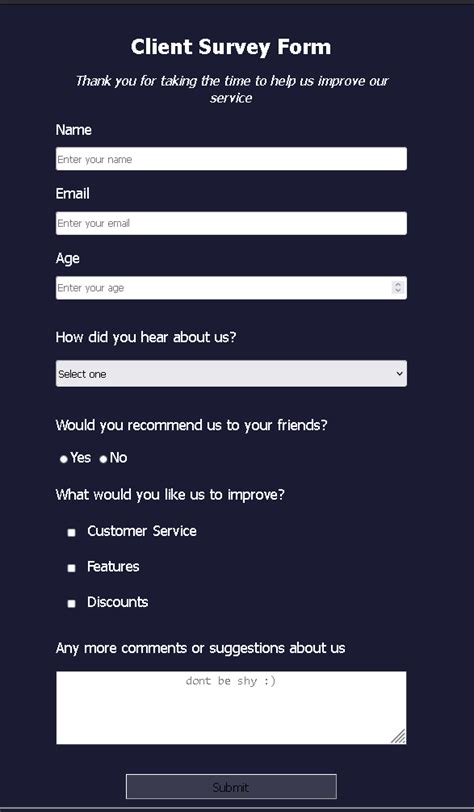 Build A Survery Form Html Css The Freecodecamp Forum