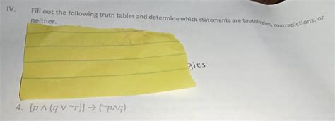 Solved Iv Fill Out The Following Truth Tables And Determine Which