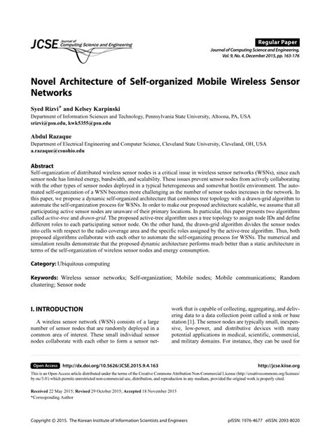 Pdf Novel Architecture Of Self Organized Mobile Wireless Sensor Networks