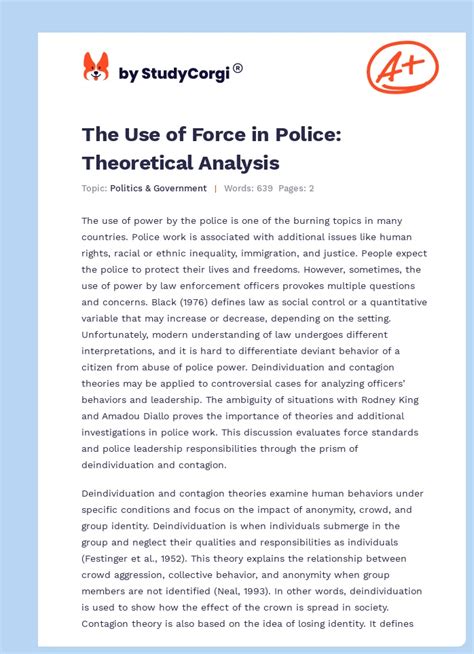 The Use Of Force In Police Theoretical Analysis Free Essay Example